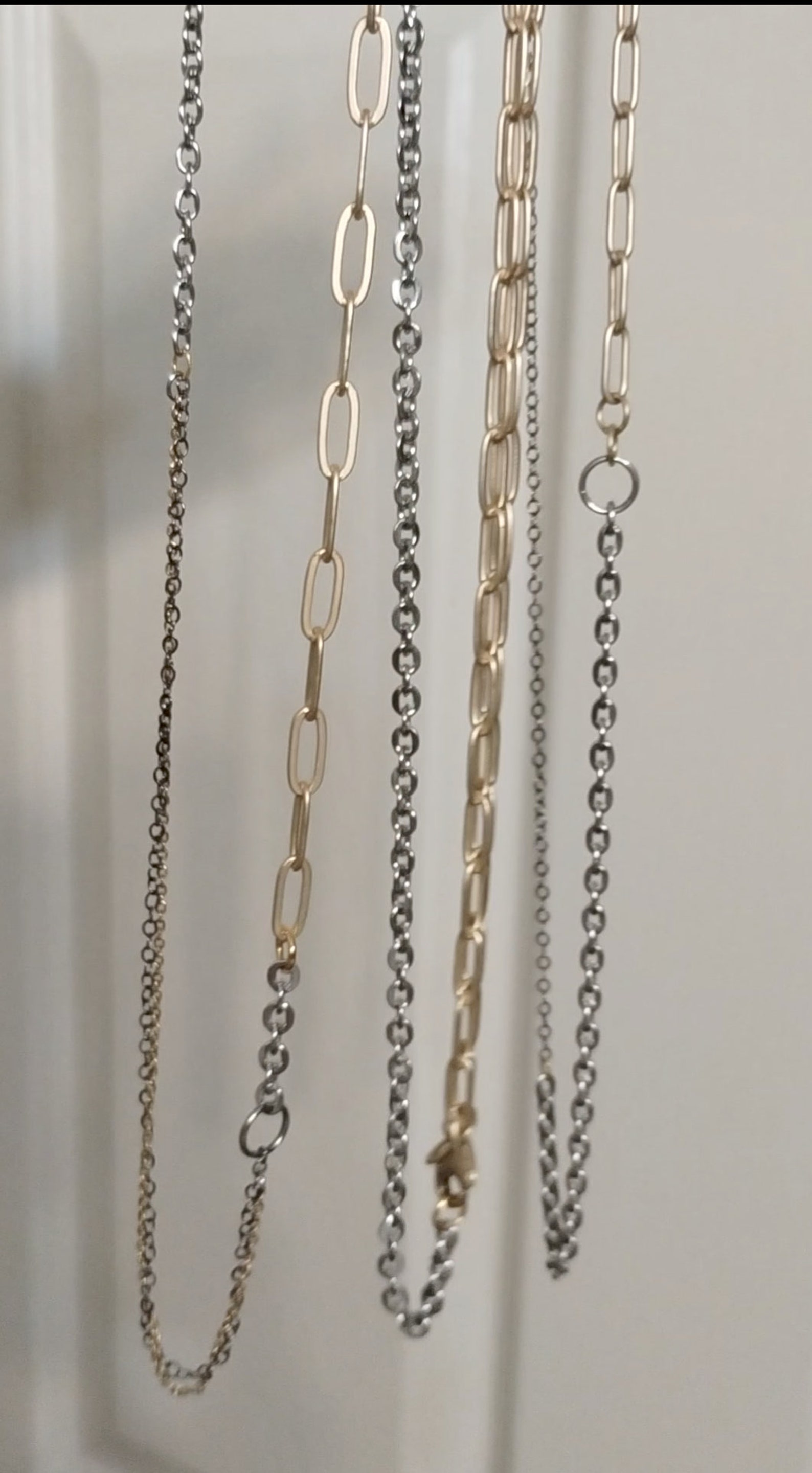 Mixed Metal Chains and Link Bracelets Layering Jewelry Gold and Silver ...