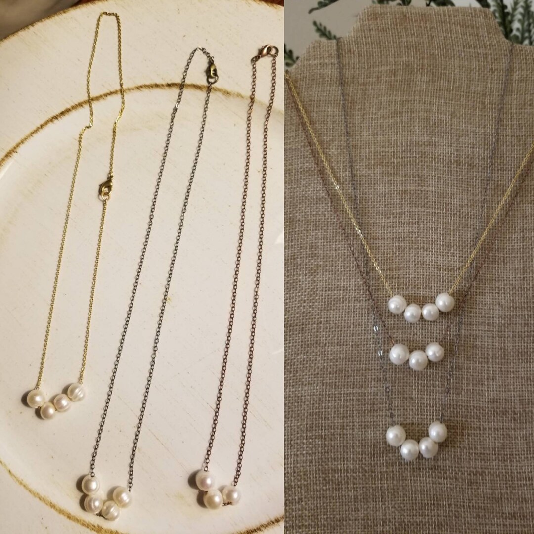 Pearl Chain Necklaces Mixed Metal Lightweight Floating Pearl Necklaces ...
