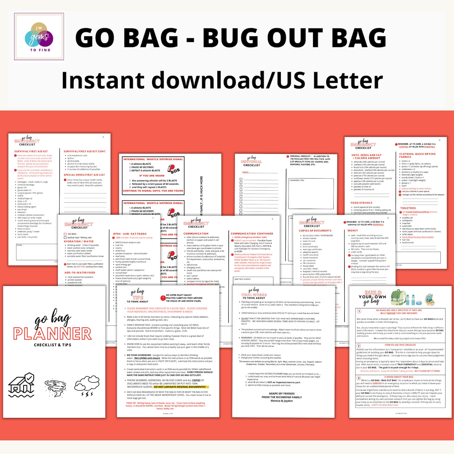 JW GO BAG - Printable Emergency Go Bag Checklist - Disaster Prep ...