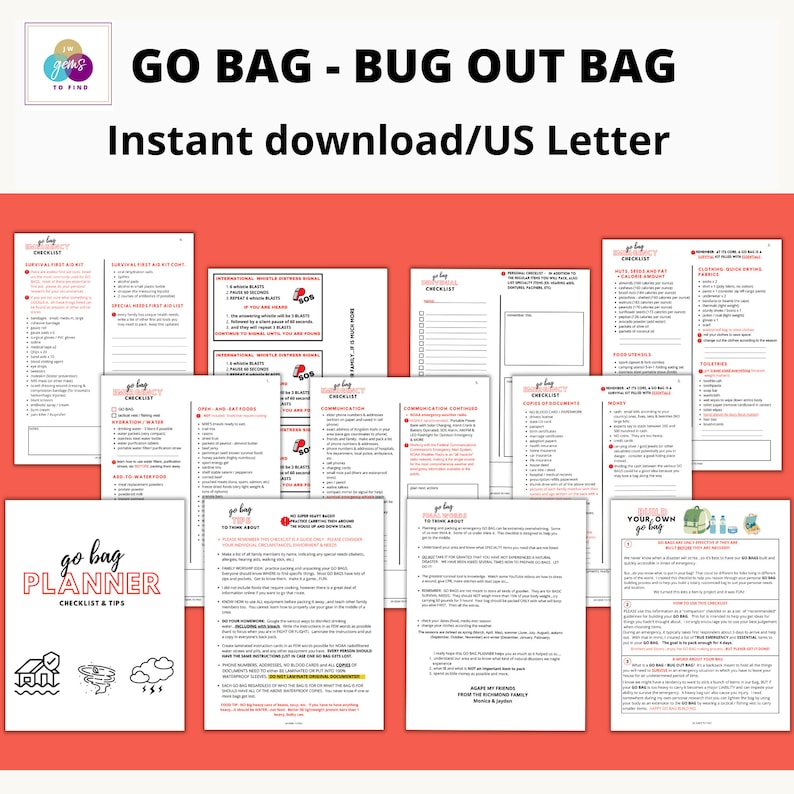 JW GO BAG Printable Emergency Go Bag Checklist Disaster Prep, Survival ... JW GO BAG Printable Emergency Go Bag Checklist Disaster Prep, Survival ...