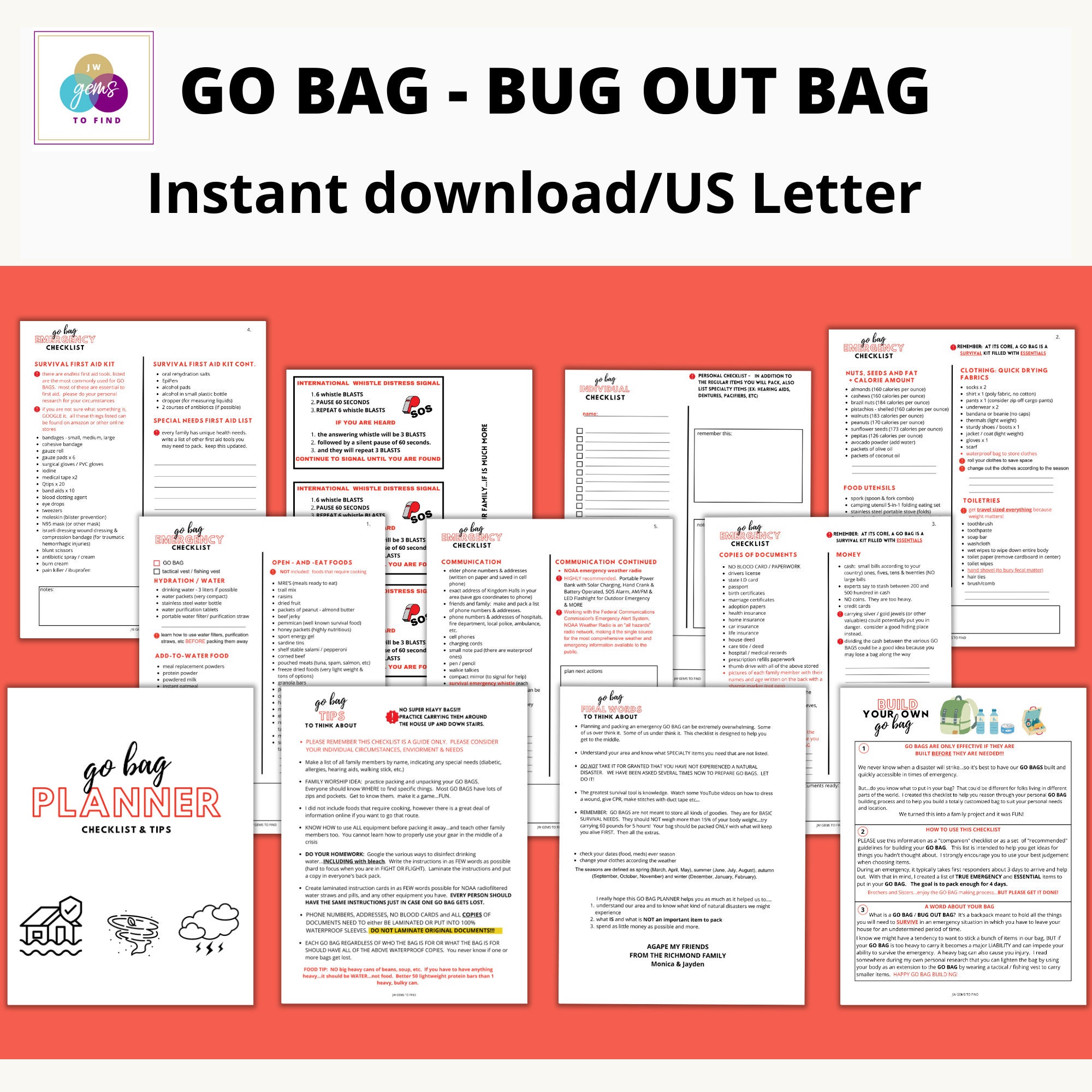 JW GO BAG Printable Emergency Go Bag Checklist Disaster Prep, Survival ... JW GO BAG Printable Emergency Go Bag Checklist Disaster Prep, Survival ...