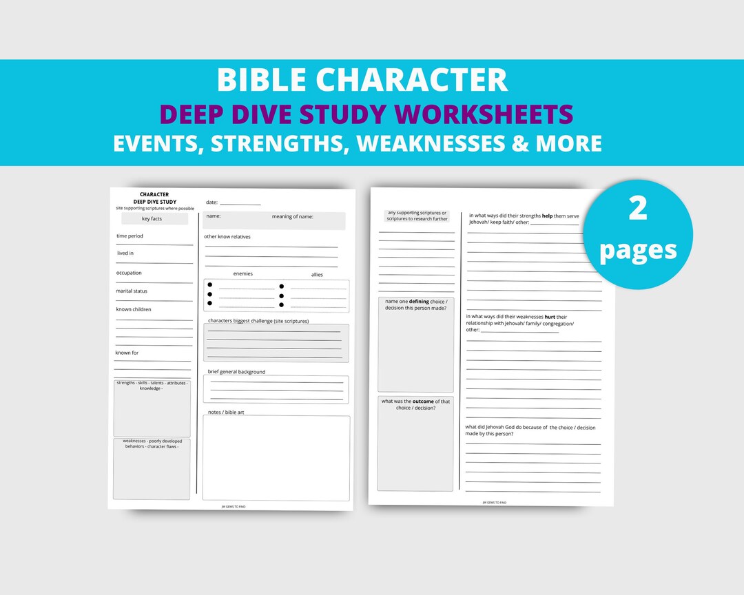 JW CHARACTER Bible Study, Personal Study Worksheets, Bible Character ...