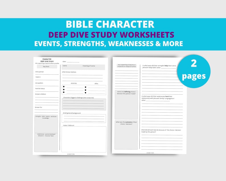 JW CHARACTER Bible Study, Personal Study Worksheets, Bible Character ...