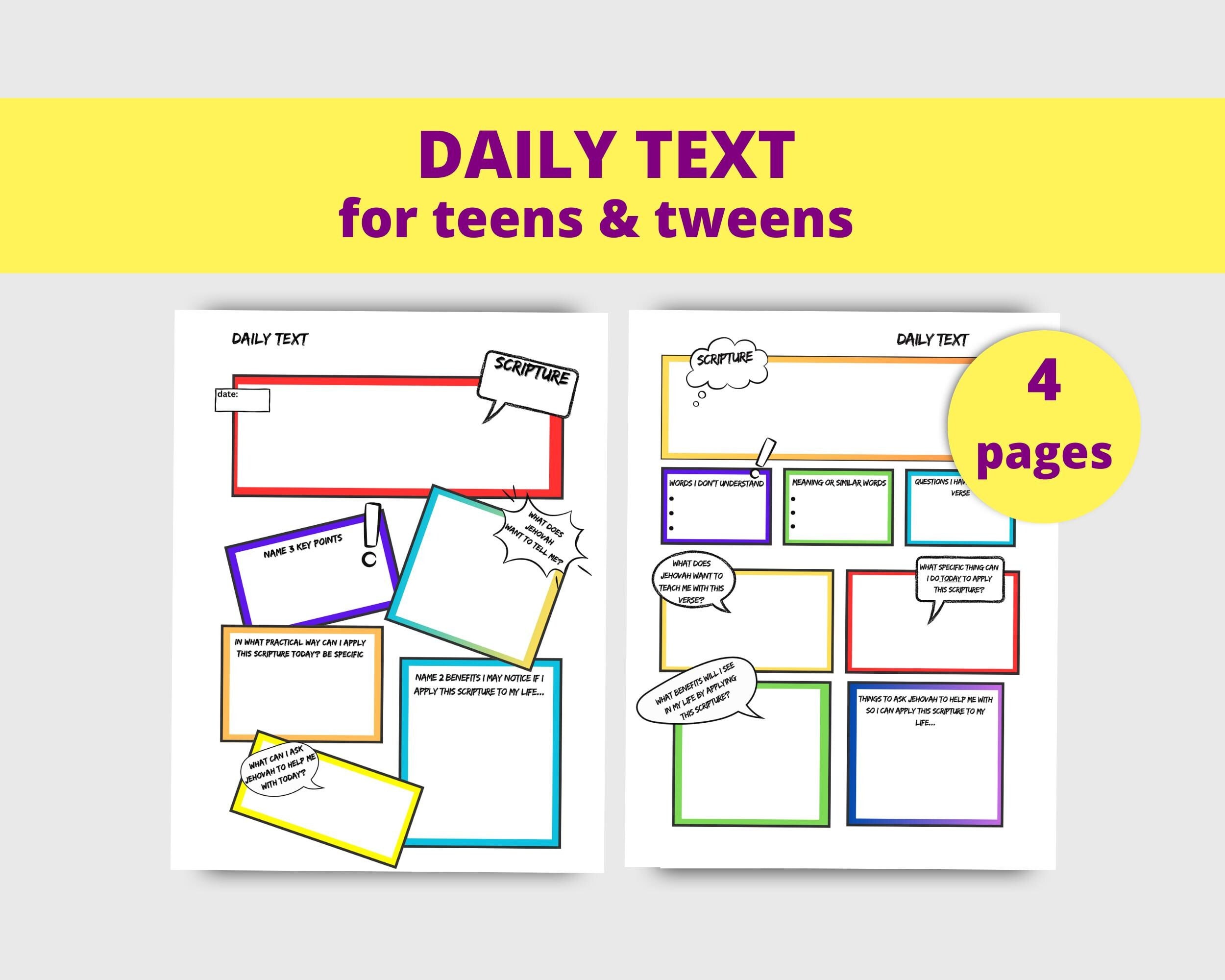 JW Daily Text Notes Teens Tweens meditate and Apply the Daily Text - Etsy