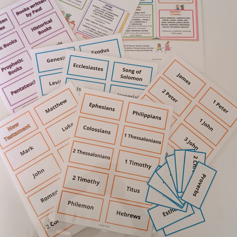 Books of the Bible Sorting Cards, Bible Memory Cards, Family Worship ...