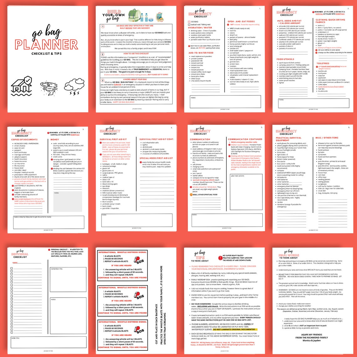 JW GO BAG Printable Emergency Go Bag Checklist Disaster Prep, Survival ...