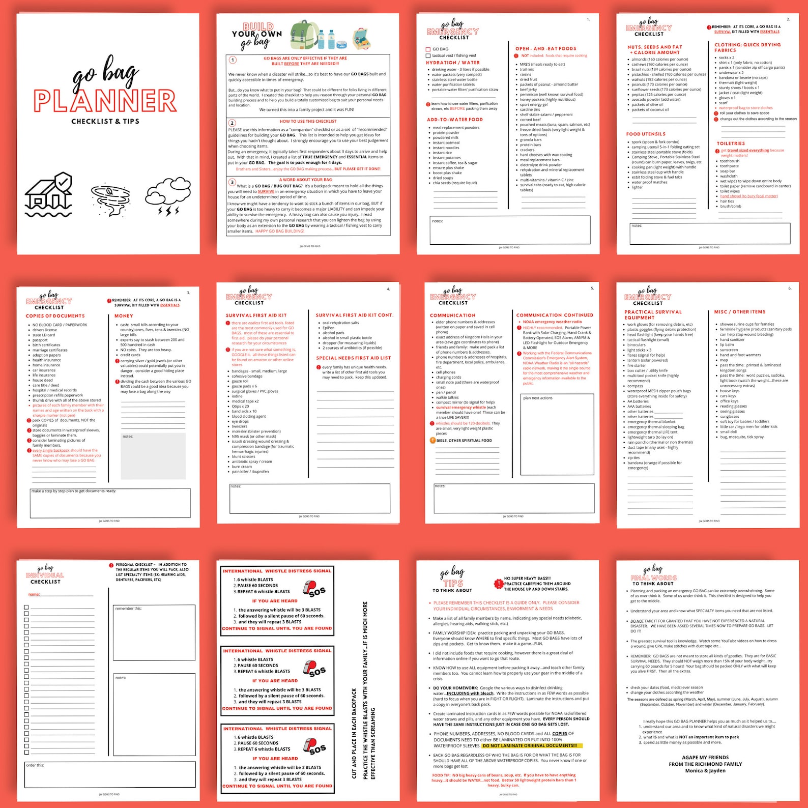 JW GO BAG - Printable Emergency Go Bag Checklist - Disaster Prep ...