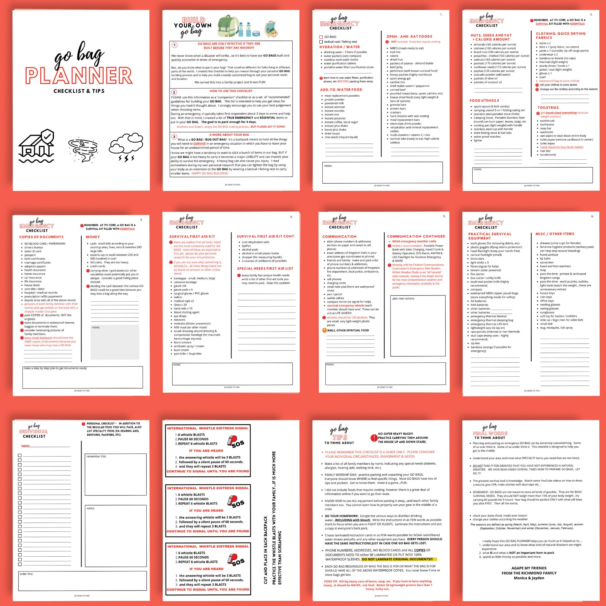 JW GO BAG - Printable Emergency Go Bag Checklist - Disaster Prep ...