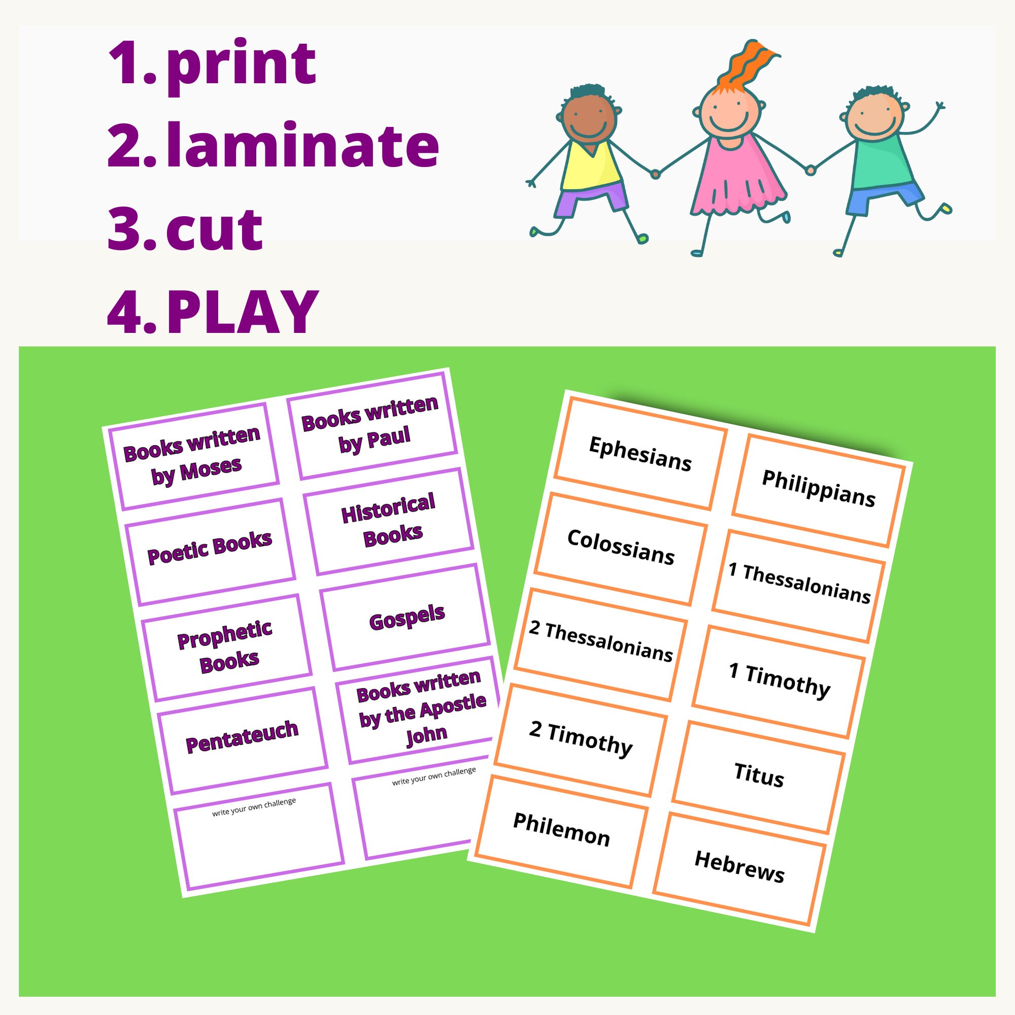 Books of the Bible Sorting Cards, Bible Memory Cards, Family Worship ...