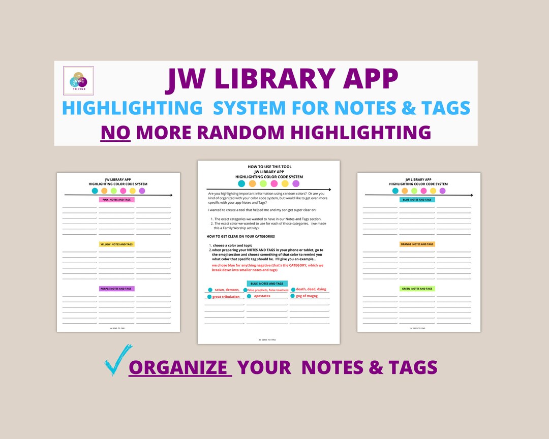JW Library App JW App Highlight Colors JW Organize - Etsy