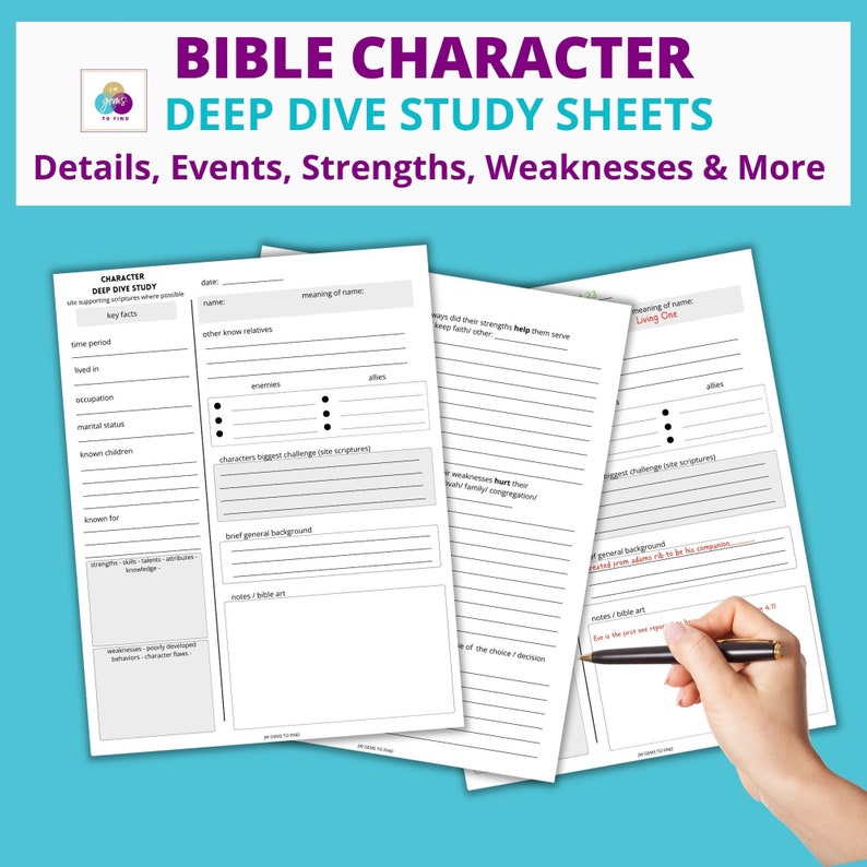 JW CHARACTER Bible Study, Personal Study Worksheets, Bible Character ...