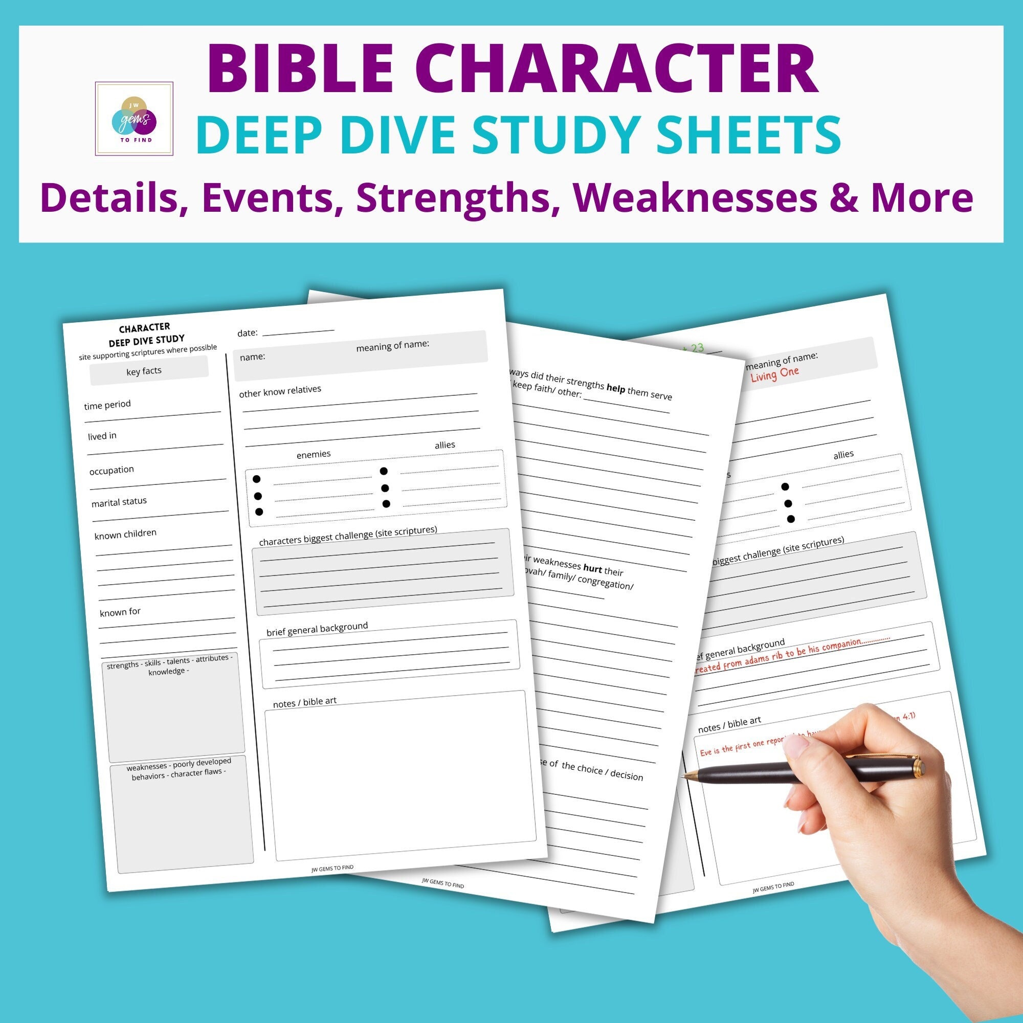 JW CHARACTER Bible Study, Personal Study Worksheets, Bible Character ...