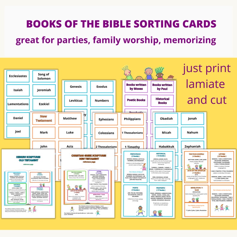 Books of the Bible Sorting Cards, Bible Memory Cards, Family Worship ...