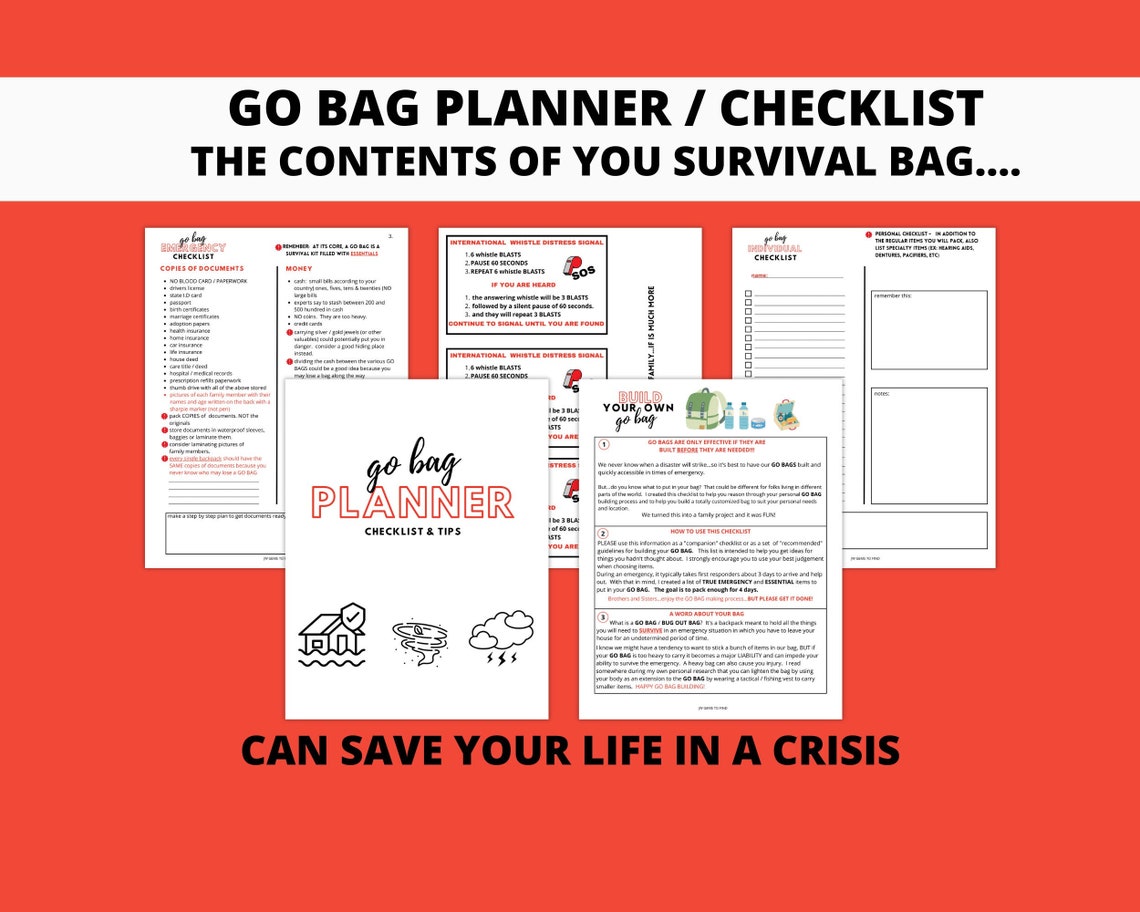 JW GO BAG Printable Emergency Go Bag Checklist Disaster Prep, Survival ...