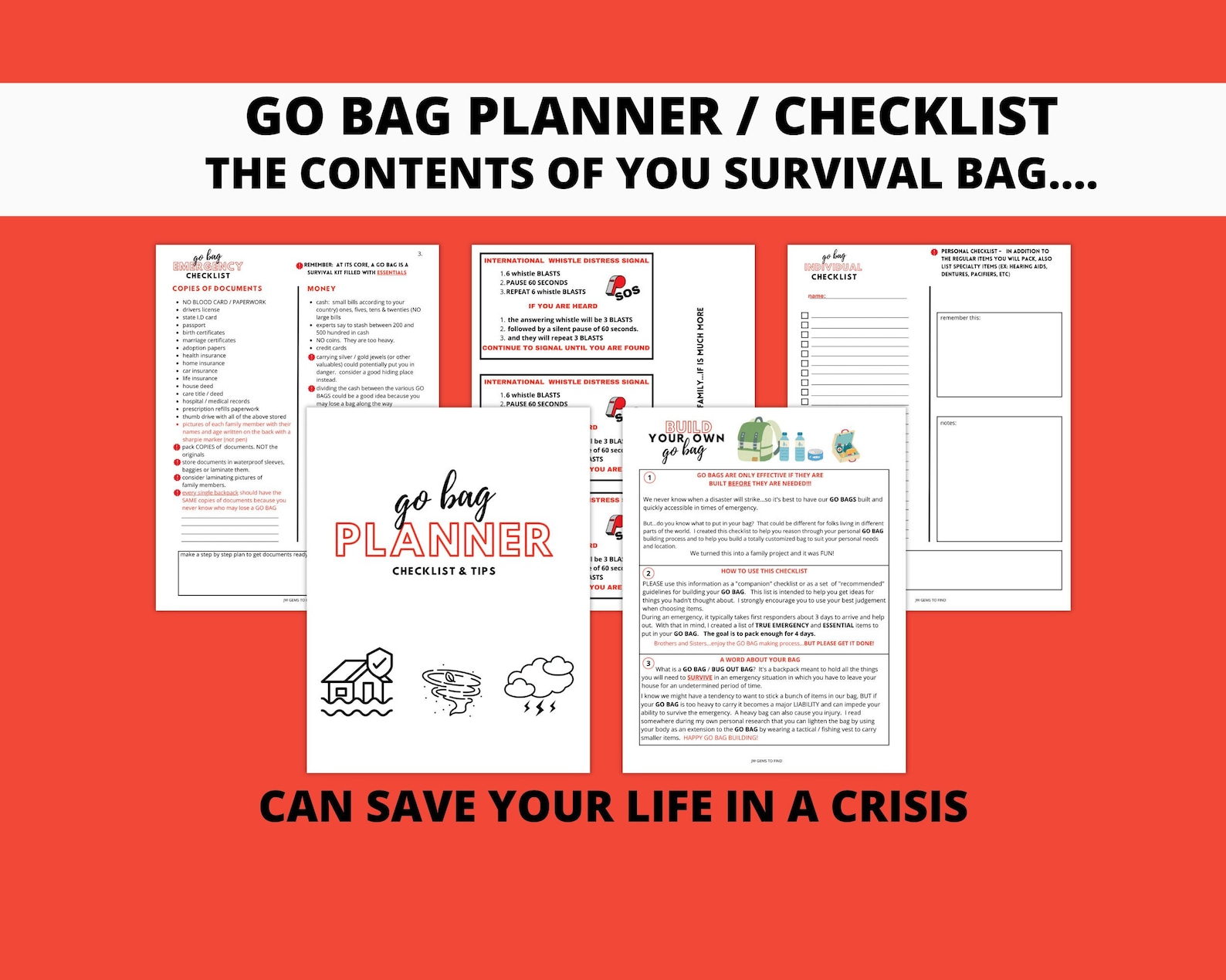JW GO BAG - Printable Emergency Go Bag Checklist - Disaster Prep ...