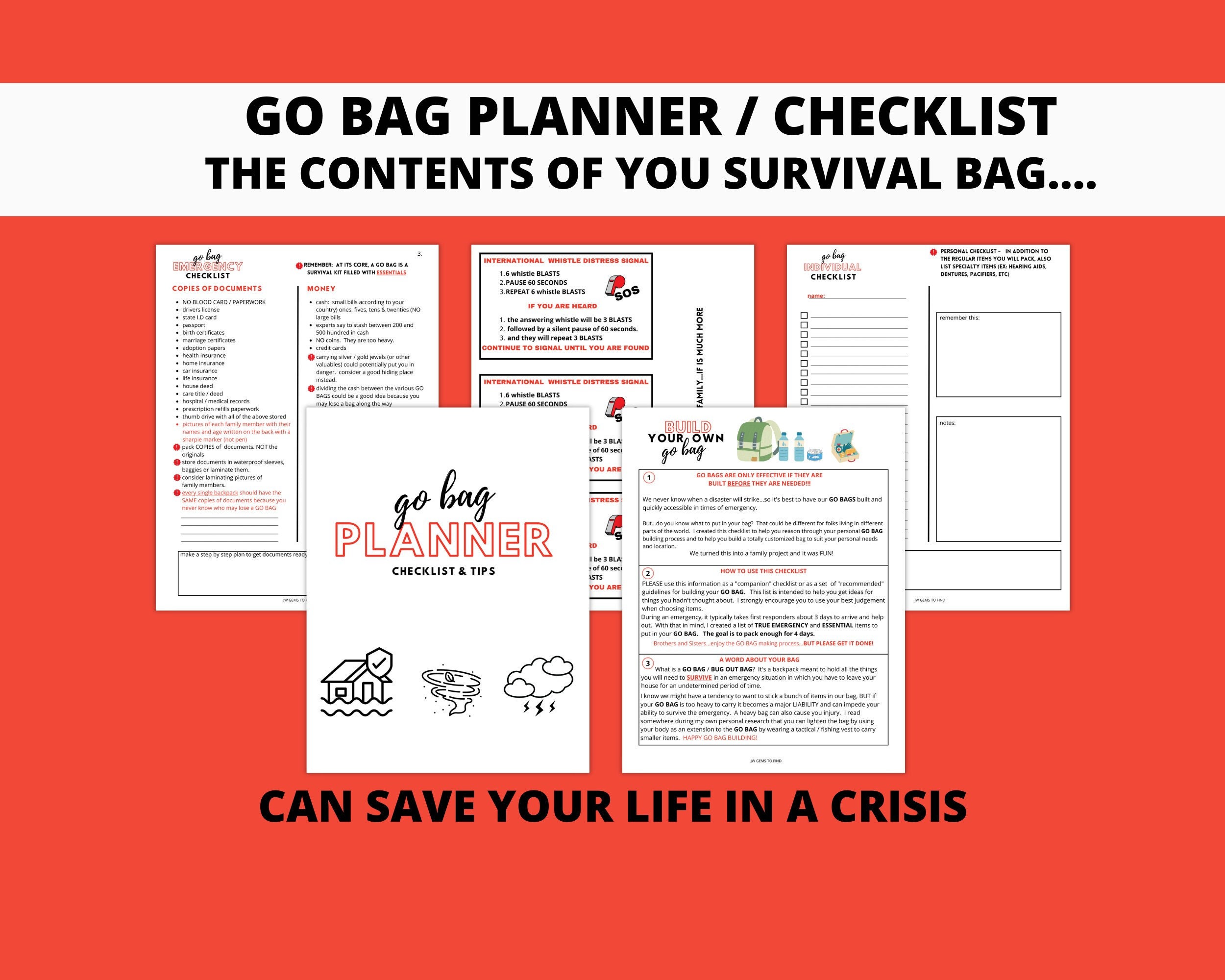 JW GO BAG Printable Emergency Go Bag Checklist Disaster Prep, Survival ... JW GO BAG Printable Emergency Go Bag Checklist Disaster Prep, Survival ...
