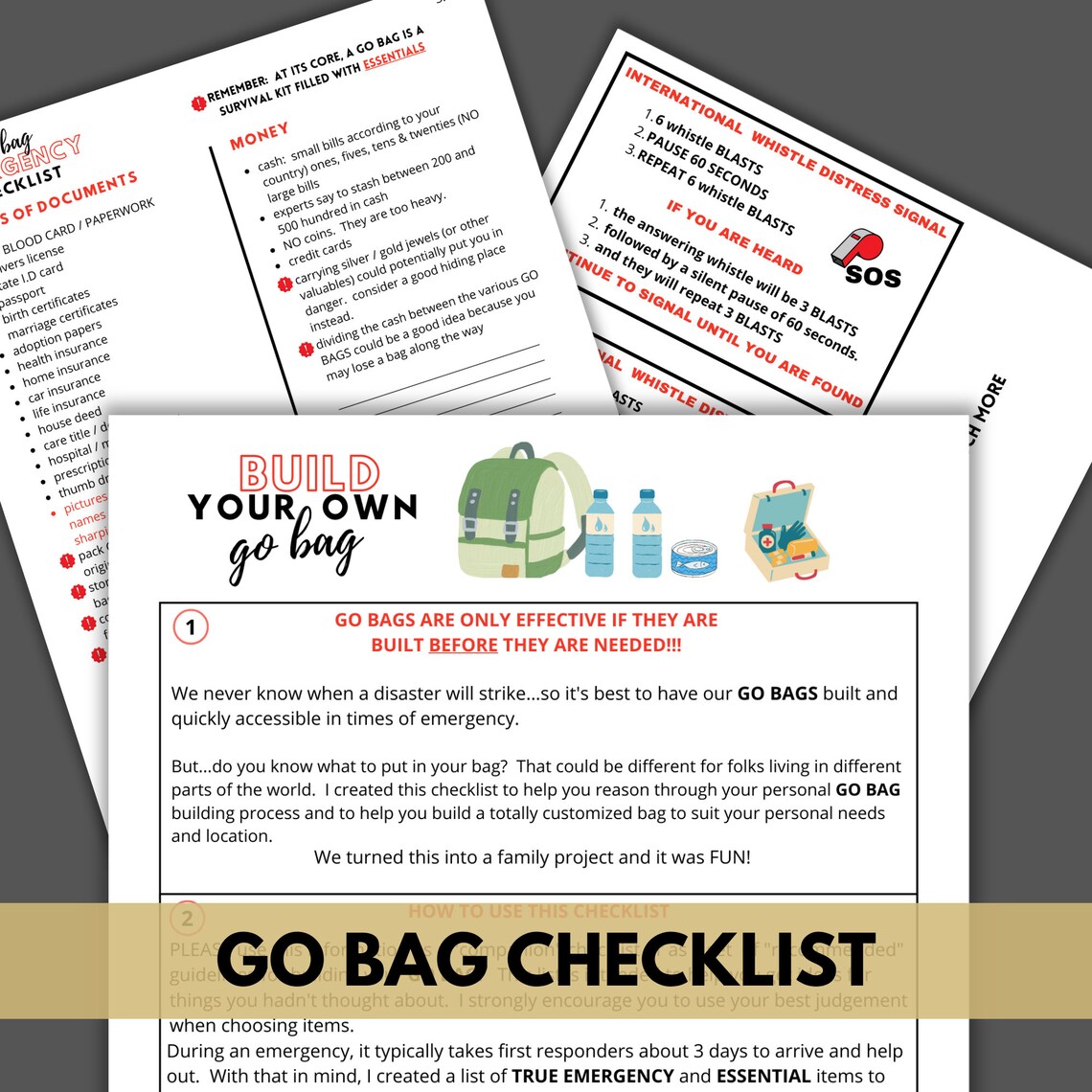 JW GO BAG Printable Emergency Go Bag Checklist Disaster Prep, Survival ...