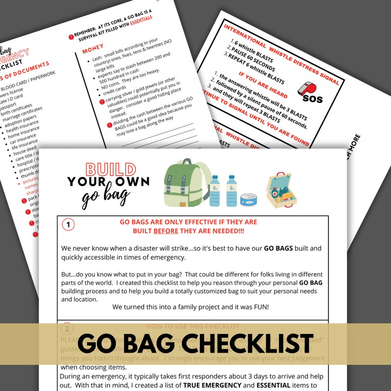 JW GO BAG - Printable Emergency Go Bag Checklist - Disaster Prep ...