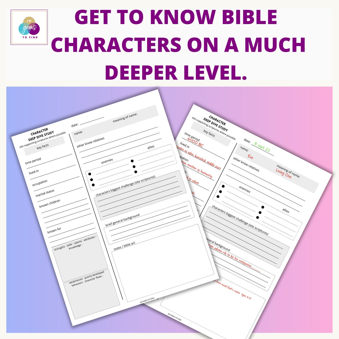 JW CHARACTER Bible Study, Personal Study Worksheets, Bible Character ...