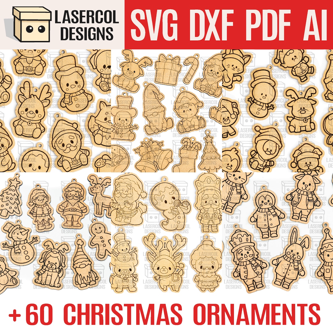 Christmas Ornaments Bundle +60 - Laser Cut Files - SVG+DXF+PDF ...