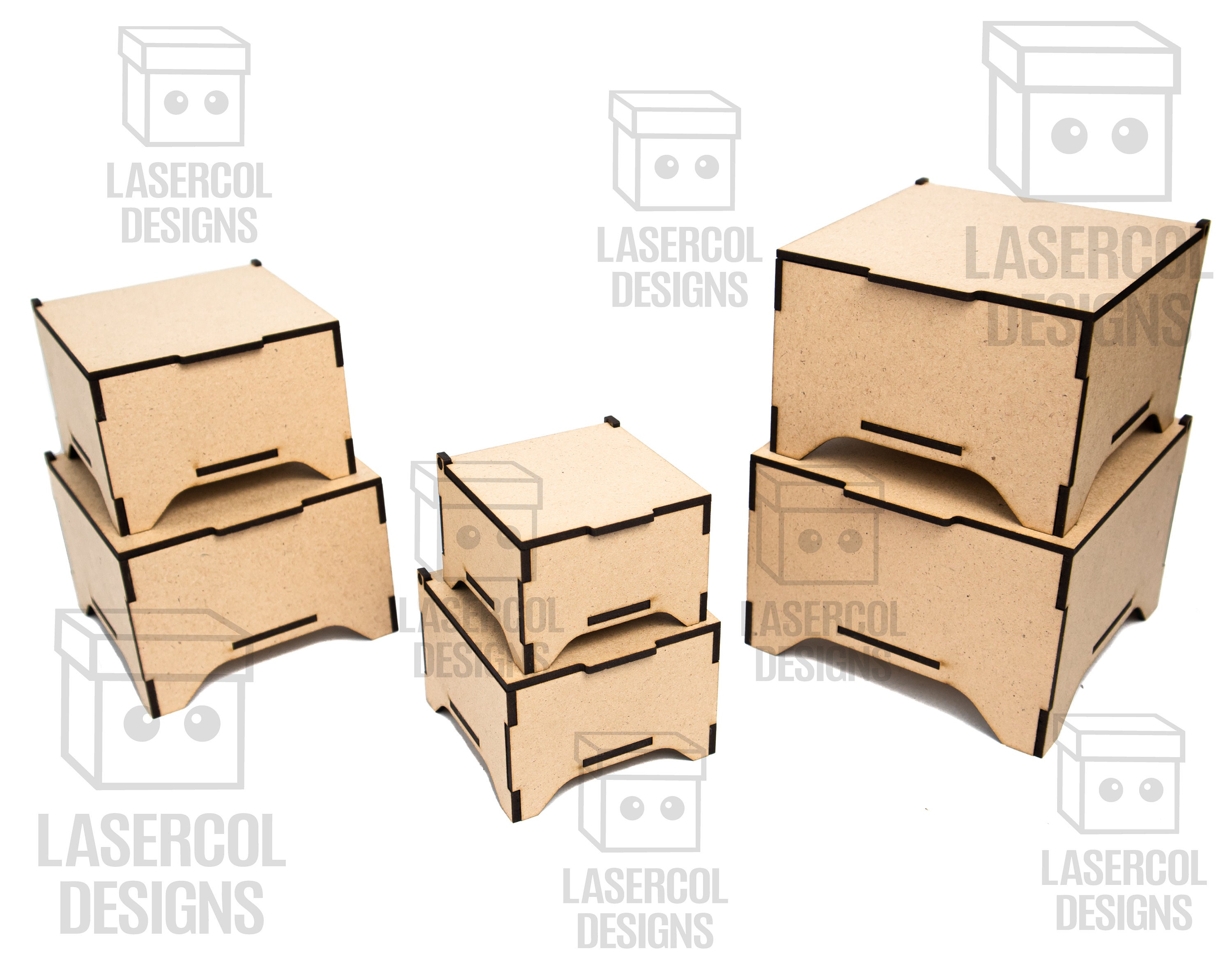 Boxes 6 Sizes Set 6 Laser Cut Files Svgdxfpdfai | Etsy
