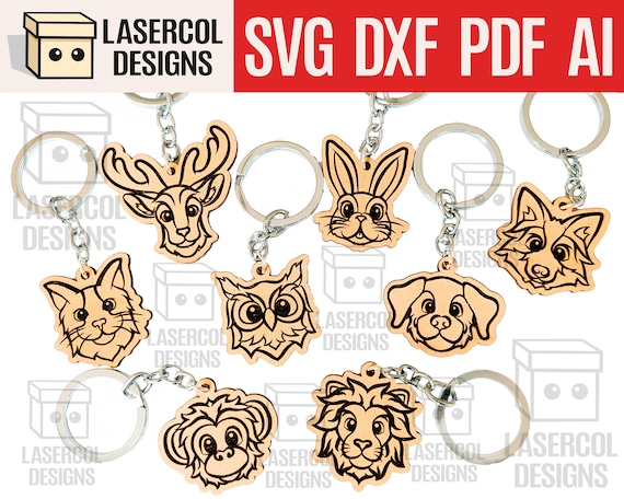 Cute Animal Keychains Laser Cut Files Svgdxfpdfai | Etsy