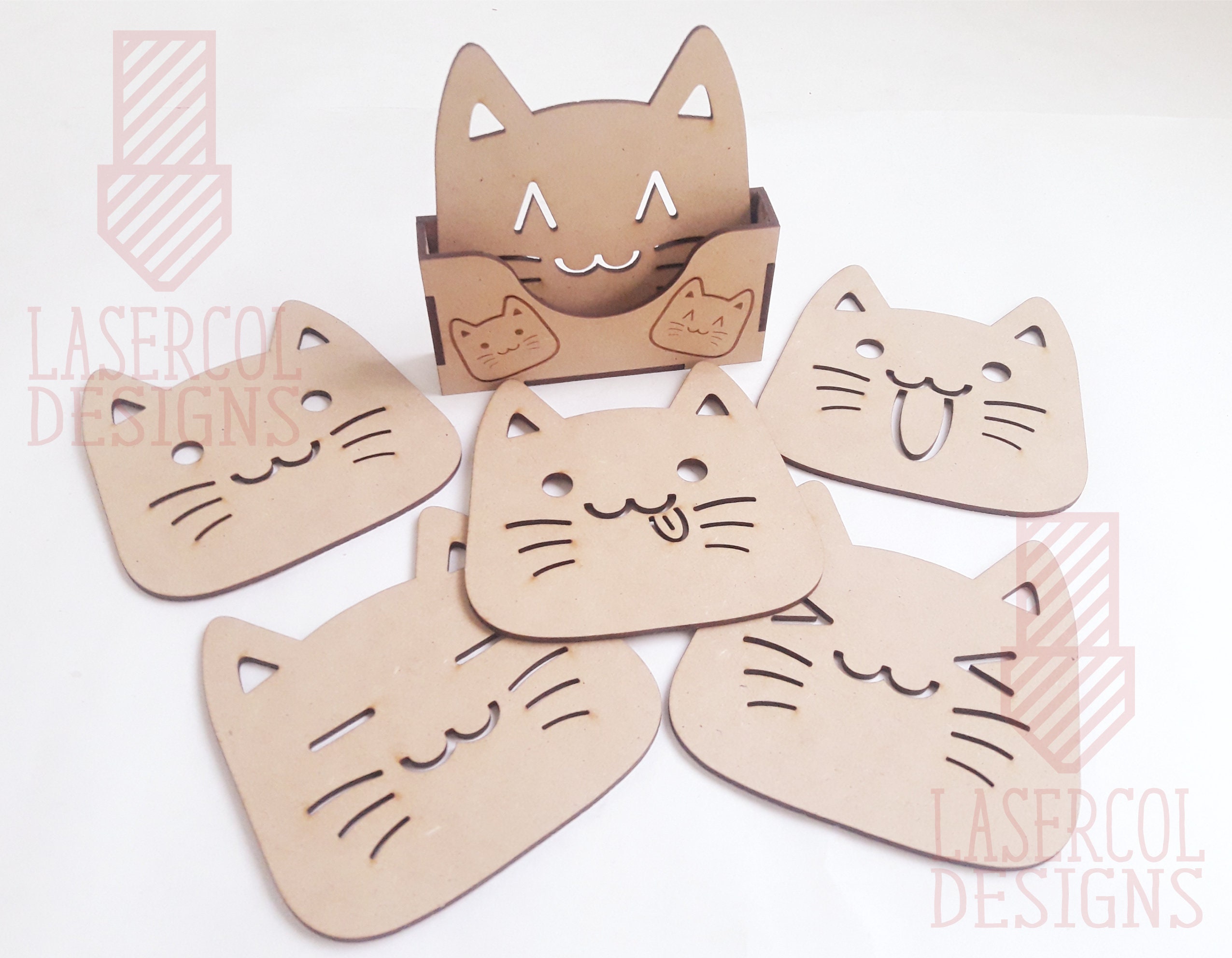 Cute Cat Coasters 6 Set 2 Laser Cut Files SVGDXFPDFAi | Etsy