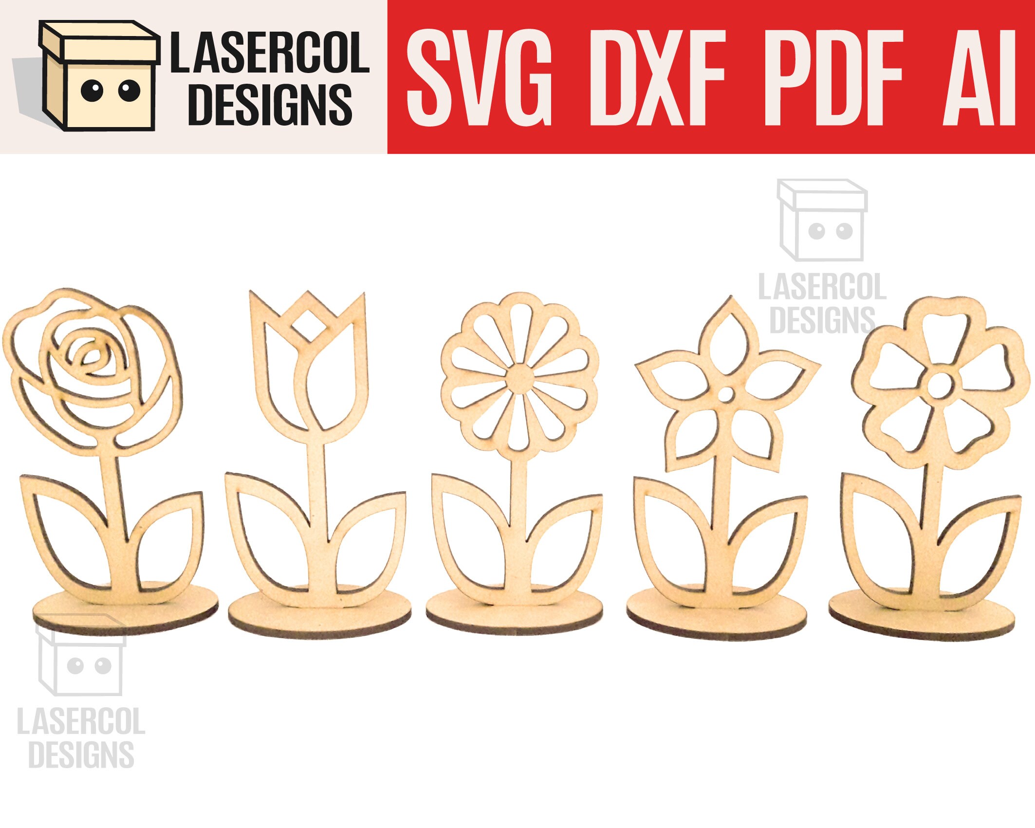 Flowers Set 1 two Sizes Five Styles Laser Cut Files | Etsy