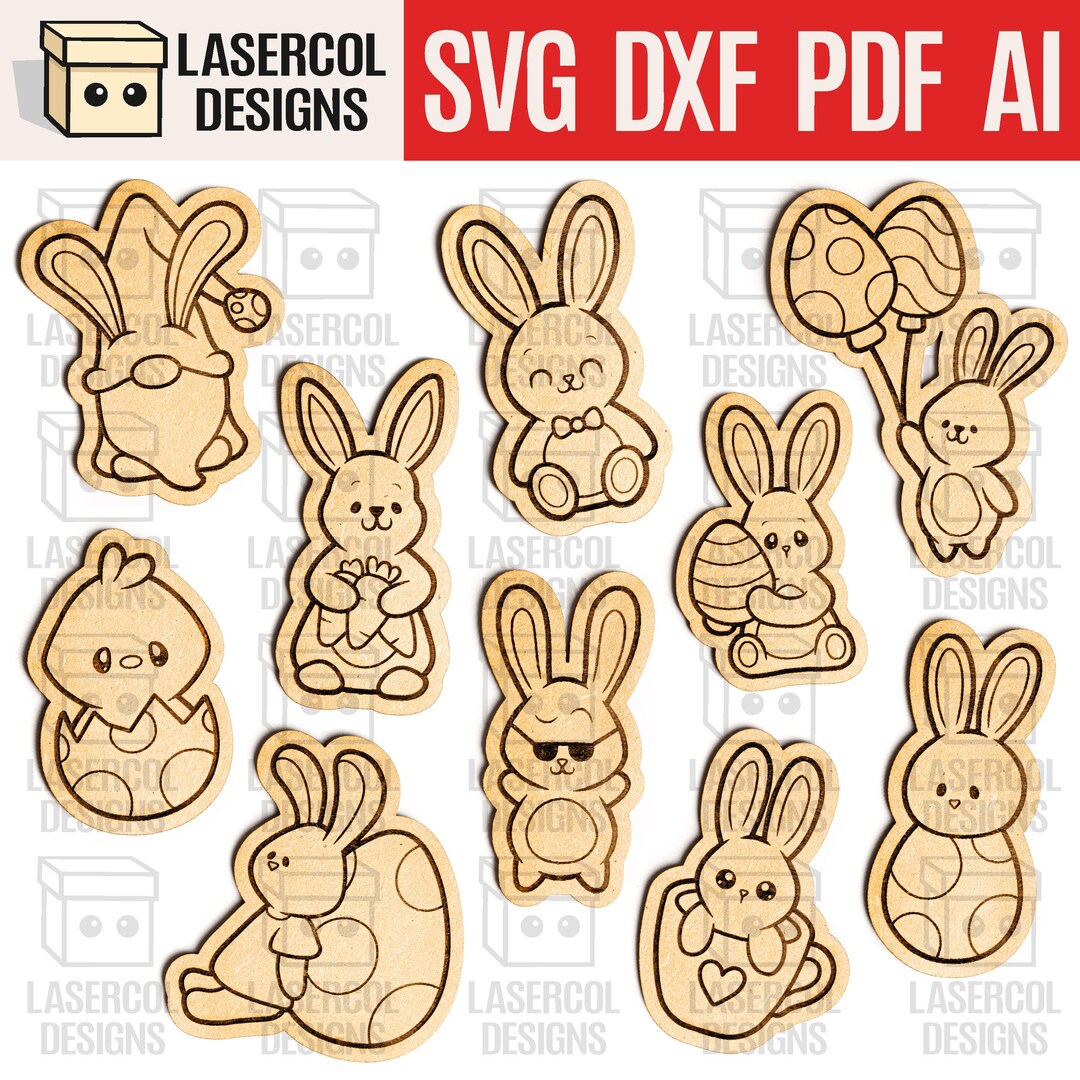 Easter Bunny Paint Kit DIY Cut Outs Set 5 - Laser Cut Files - Glowforge ...