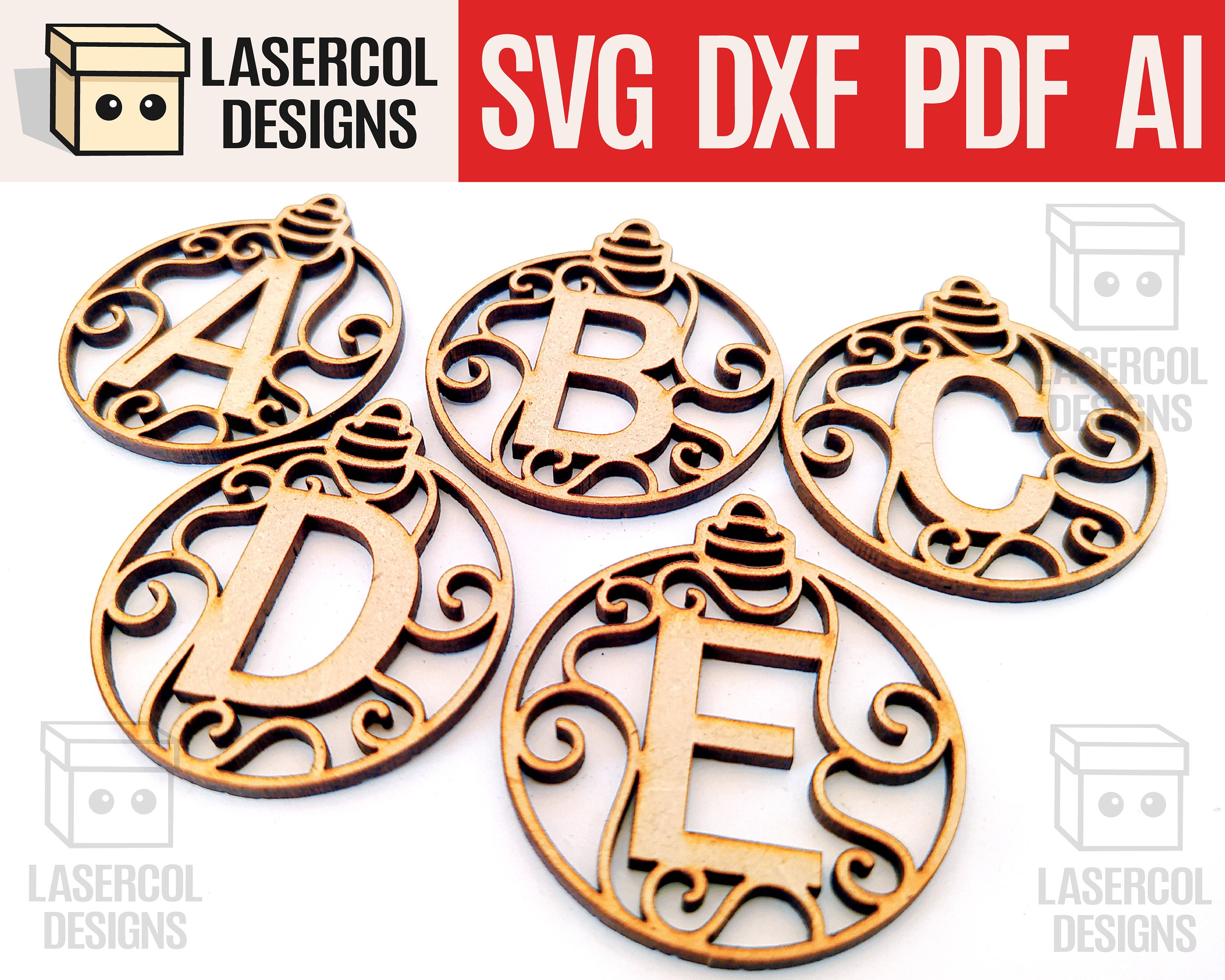 Monogram Christmas Ornament Laser Cut Files Svgdxfpdfai - Etsy