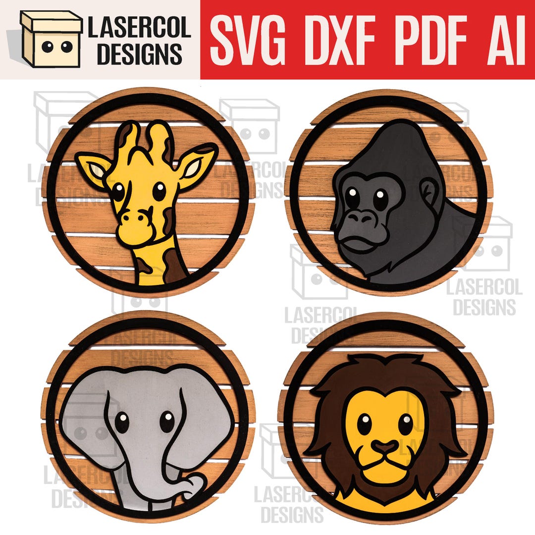 Safari Animals Set 2 - Laser Cut Files - Glowforge Files - Svg+dxf+pdf ...