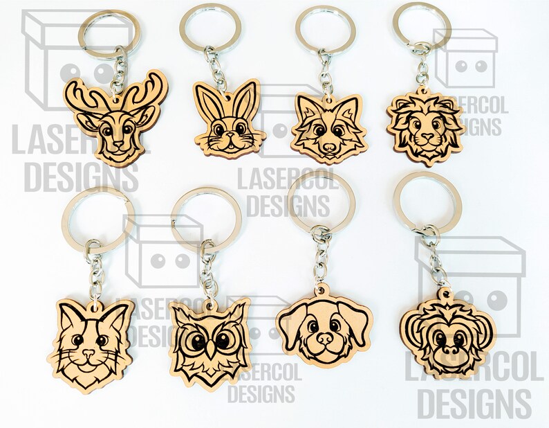 Cute Animal Keychains Laser Cut Files Svgdxfpdfai | Etsy