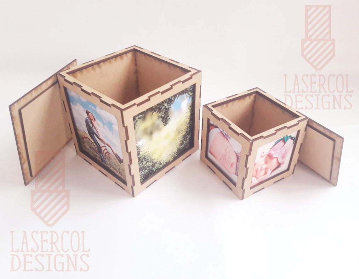 Photo Cube Keepsake Box two sizes Laser Cut Files | Etsy