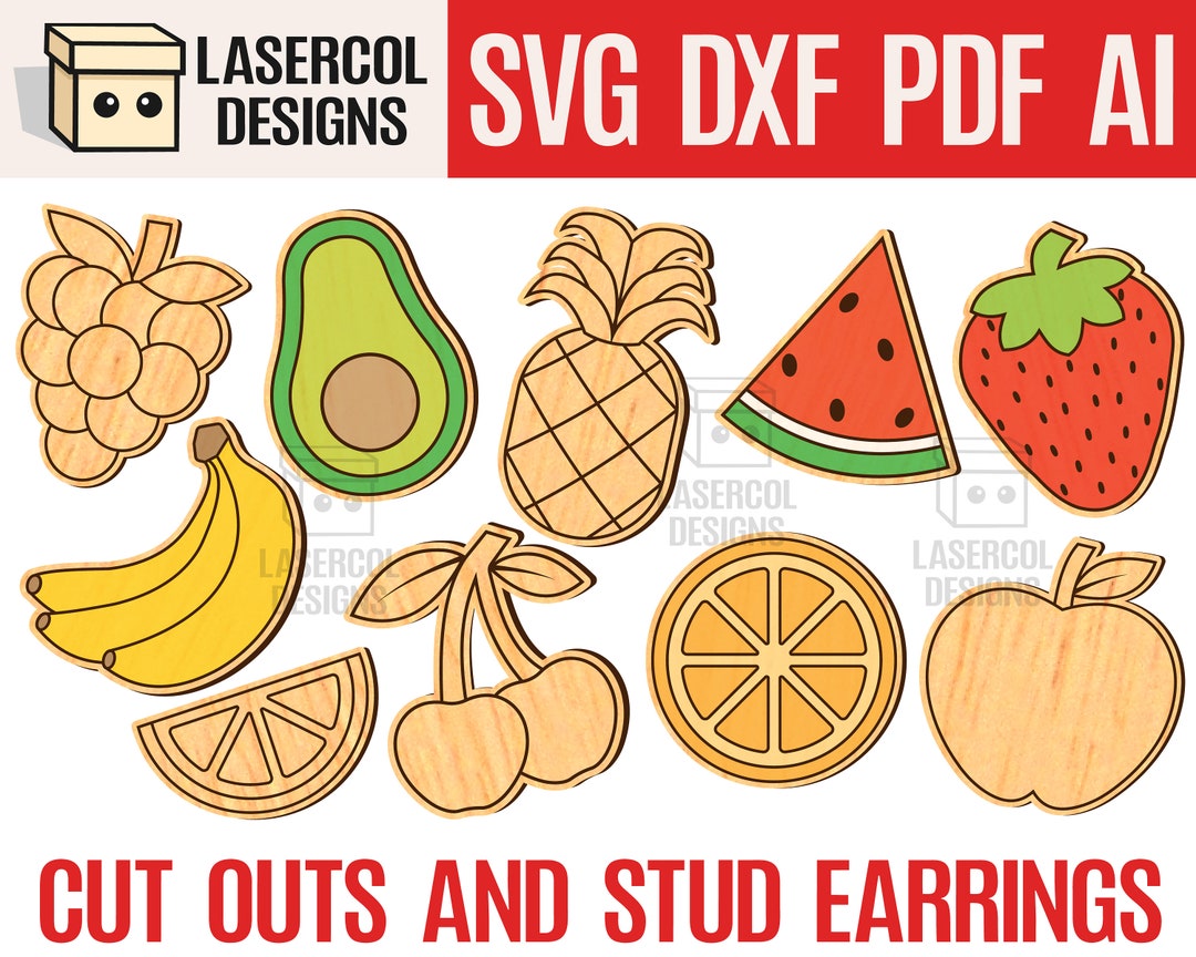 Fruits Cut Outs and Stud Earrings Laser Cut Files, Glowforge Files - Etsy