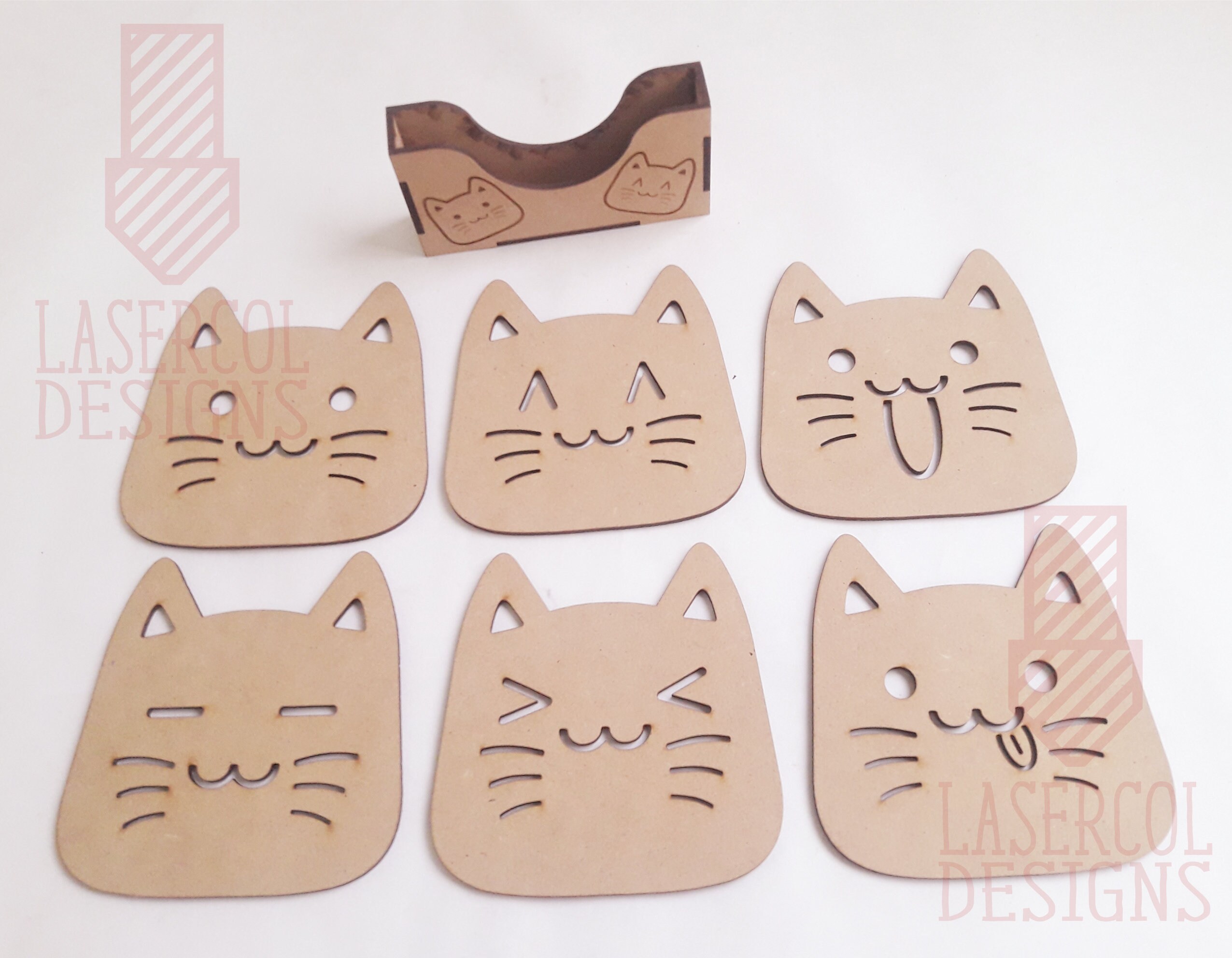 Cute Cat Coasters 6 Set 2 Laser Cut Files SVGDXFPDFAi | Etsy