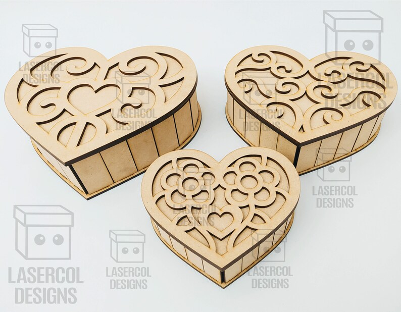 Heart Shaped Box Set 1 5 Styles 3 Sizes Laser Cut Files | Etsy