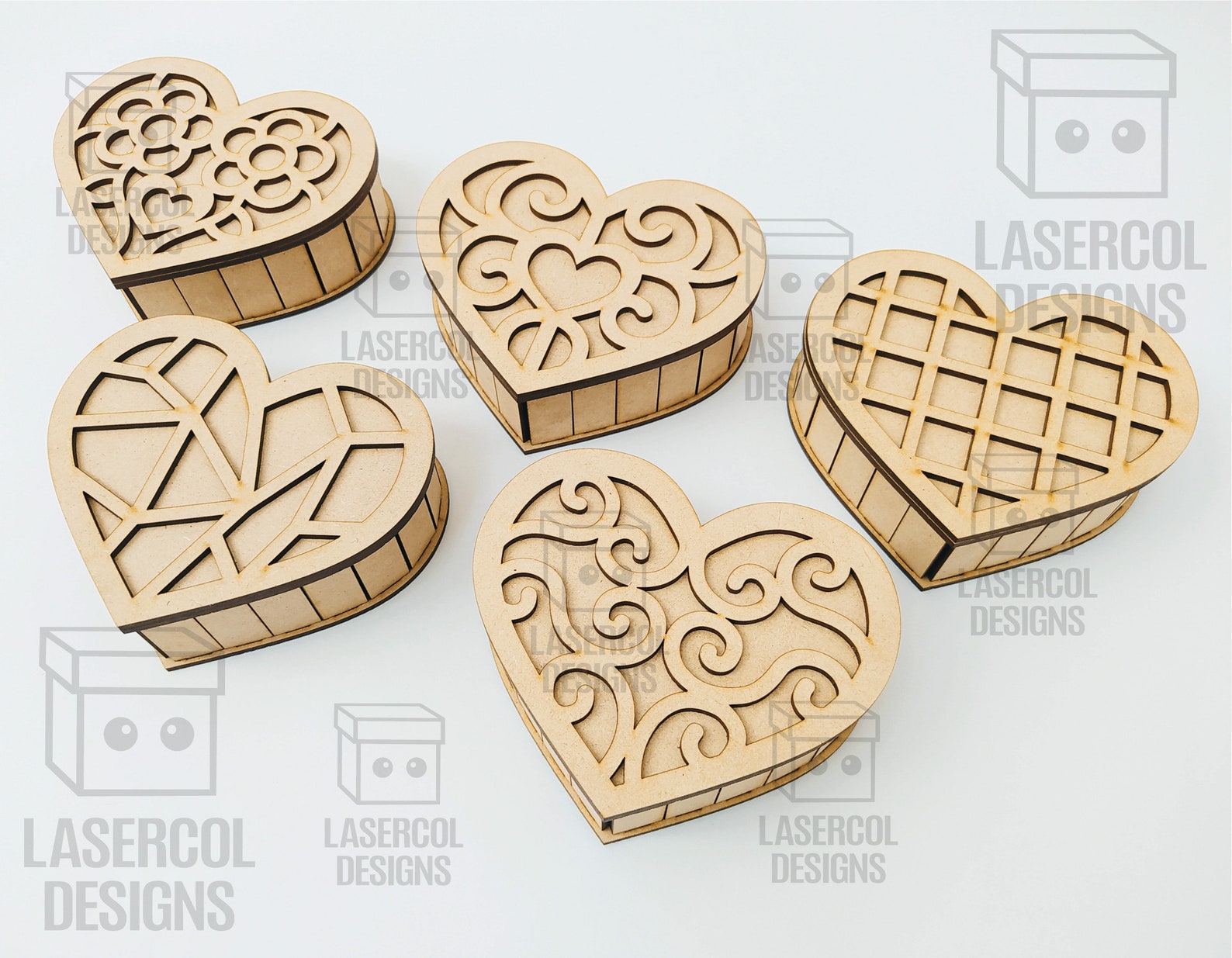 Heart Shaped Box Set 1 5 Styles 3 Sizes Laser Cut Files - Etsy