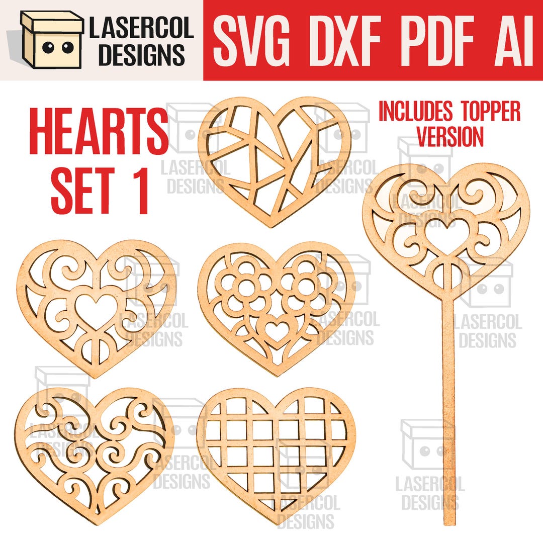 Hearts Set 1 - Laser Cut Files- Valentine's Day Gift - SVG+DXF+PDF ...