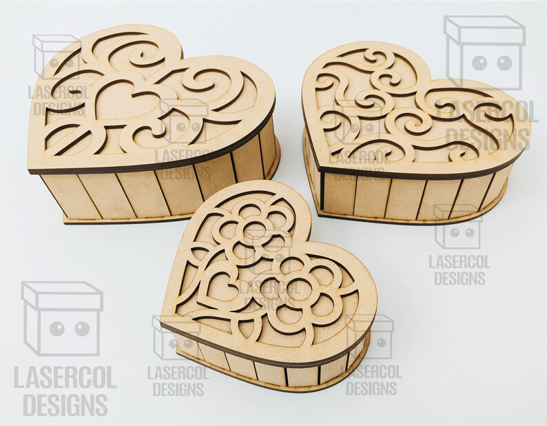 Heart Shaped Box Set 1 5 Styles 3 Sizes Laser Cut Files | Etsy