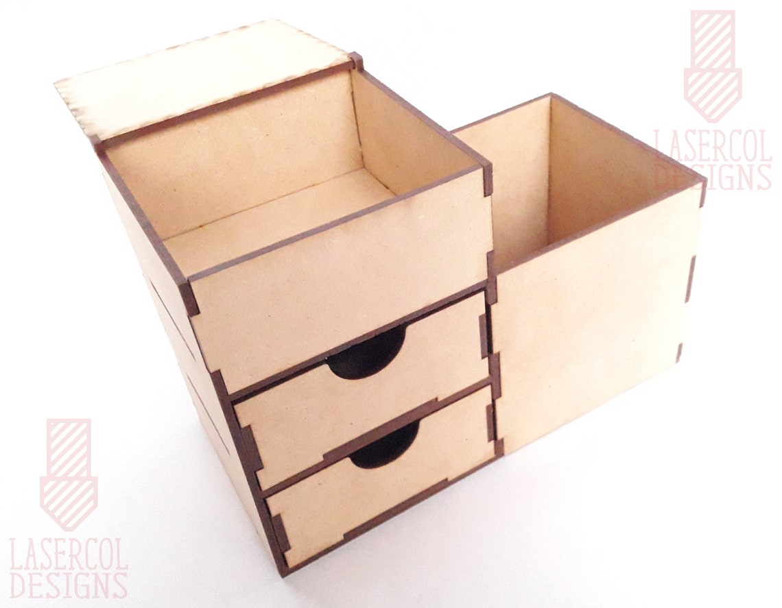 Desk Organizer with drawers Laser Cut Files SVGDXFPDFAi | Etsy