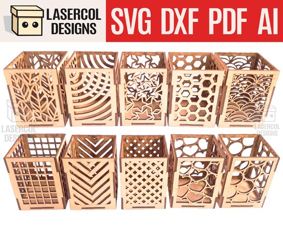 Pencil Holder ten Styles File Laser Cut Files - Etsy Canada