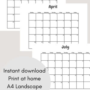 2025 Printable Monthly Calendar A4 Landscape PDF Instant Download - Etsy