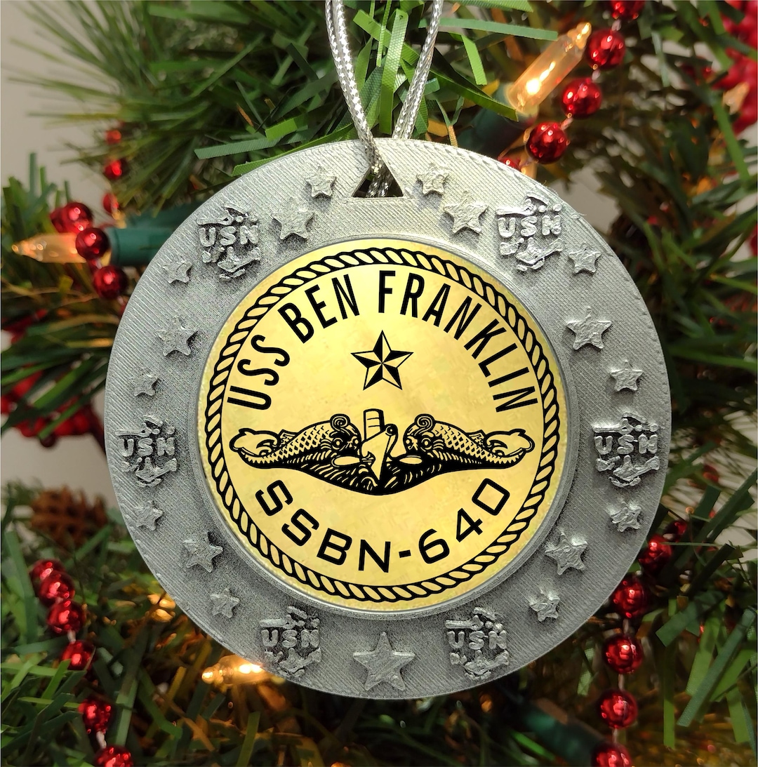 USS Ben Franklin SSBN-640 Christmas Ornament - Antiqued Silver 3D ...