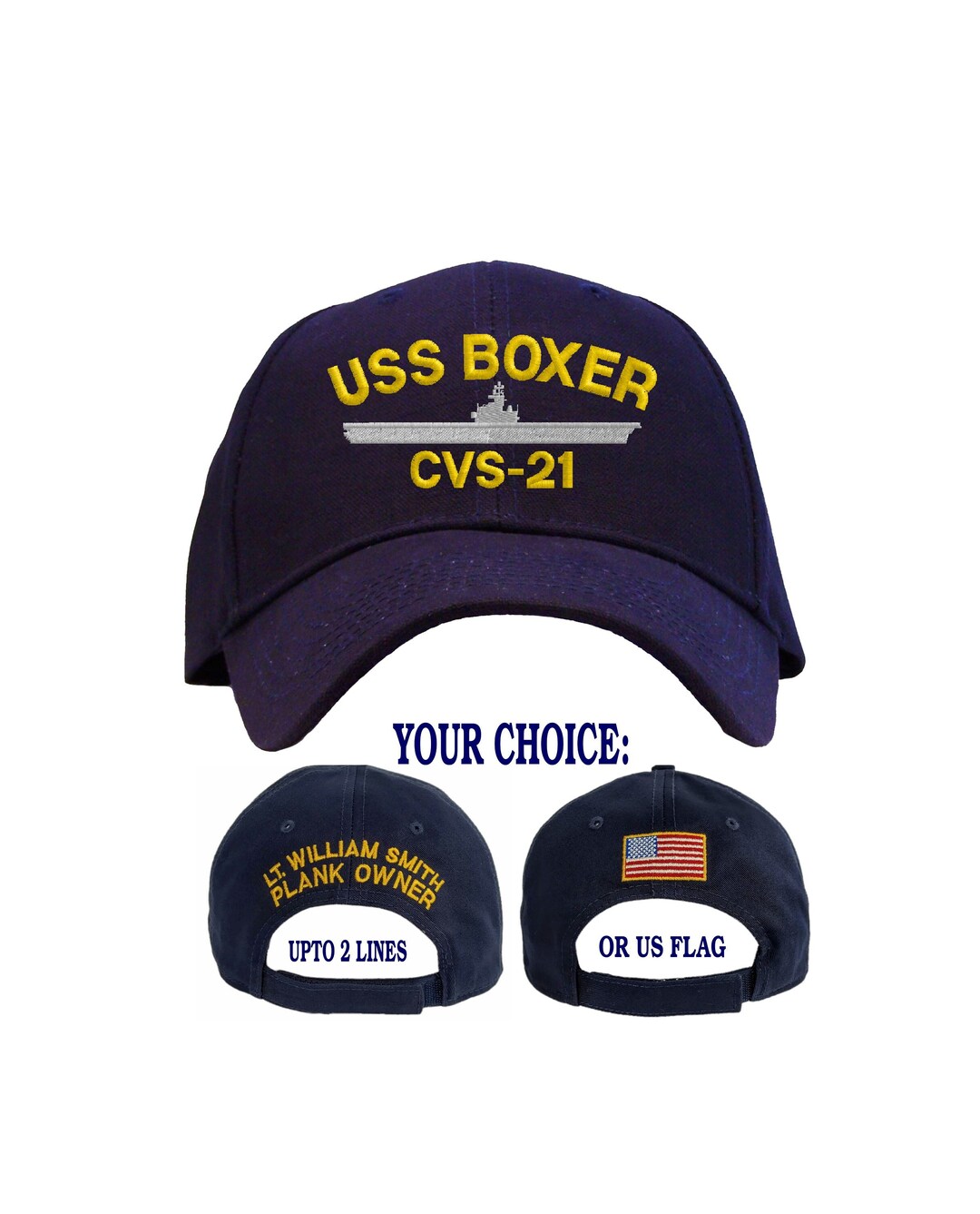 Personalized USS Boxer CVS-21 Embroidered Baseball Cap | Back of Hat ...