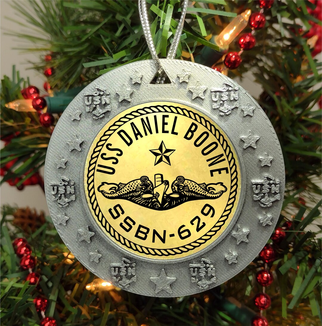 USS Daniel Boone SSBN-629 Christmas Ornament - Antiqued Silver 3D ...