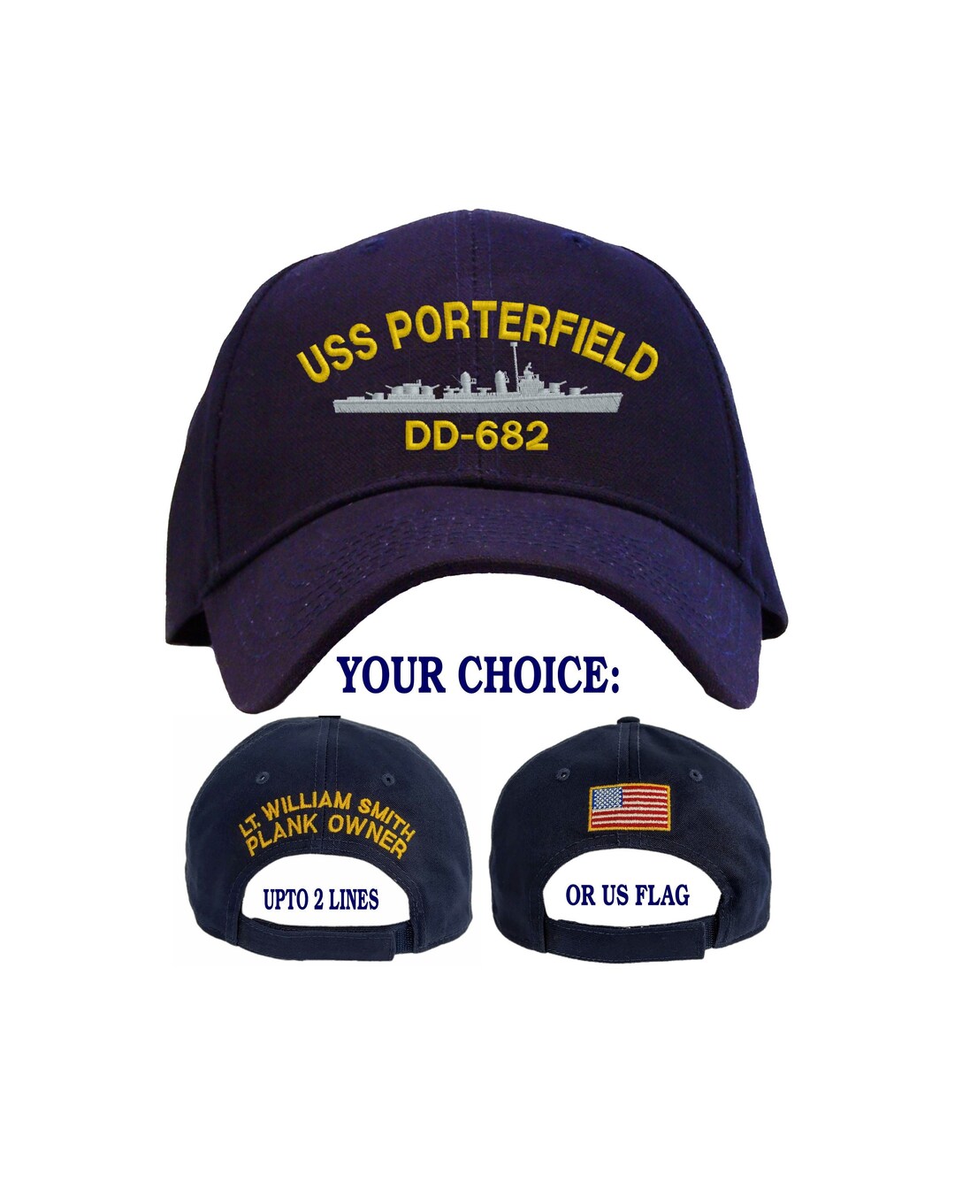Personalized USS Porterfield DD-682 Embroidered Baseball Cap | Back of ...