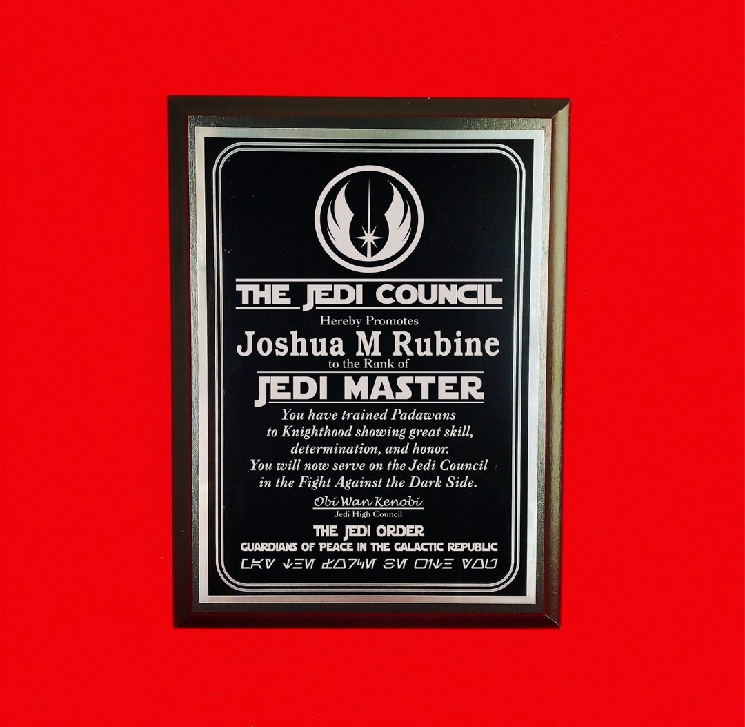 Personalized Jedi Master Plaque: Star Wars Gift Metal and Wood (6"x8 ...