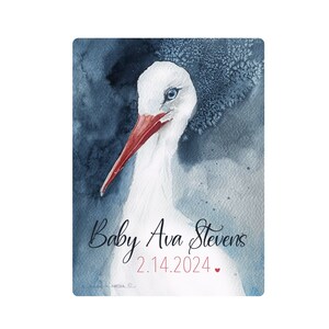 Stork Original Watercolor Baby Announcement Card, 4 25x5 5 Size, Blank ...