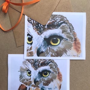 Set of 2 Owl Original Watercolor Note Cards, Size Blank Inside ...
