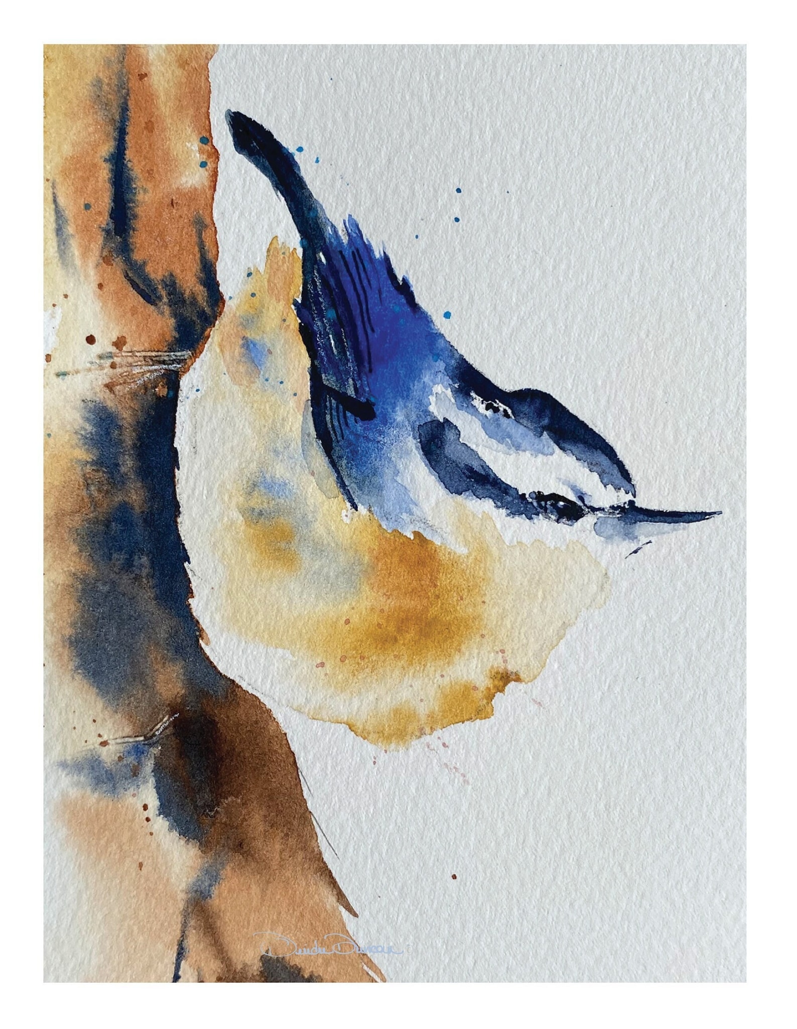 Nuthatch Bird Original Loose Watercolor Note Card, 4.25x5.5 Blank ...